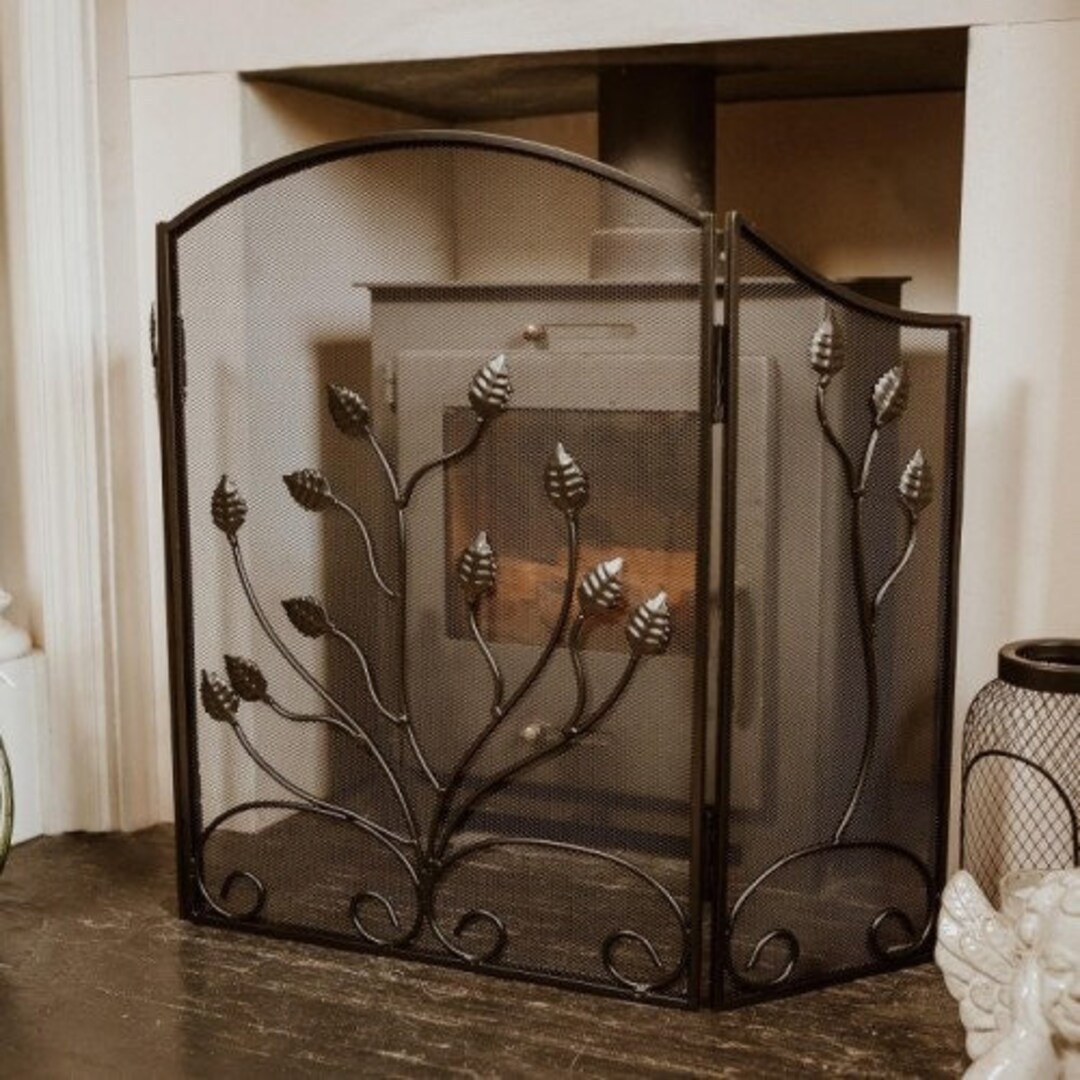 Leaf Design Three Fold Black Fire Guard/ Simplistic Safety Fire Guards ...