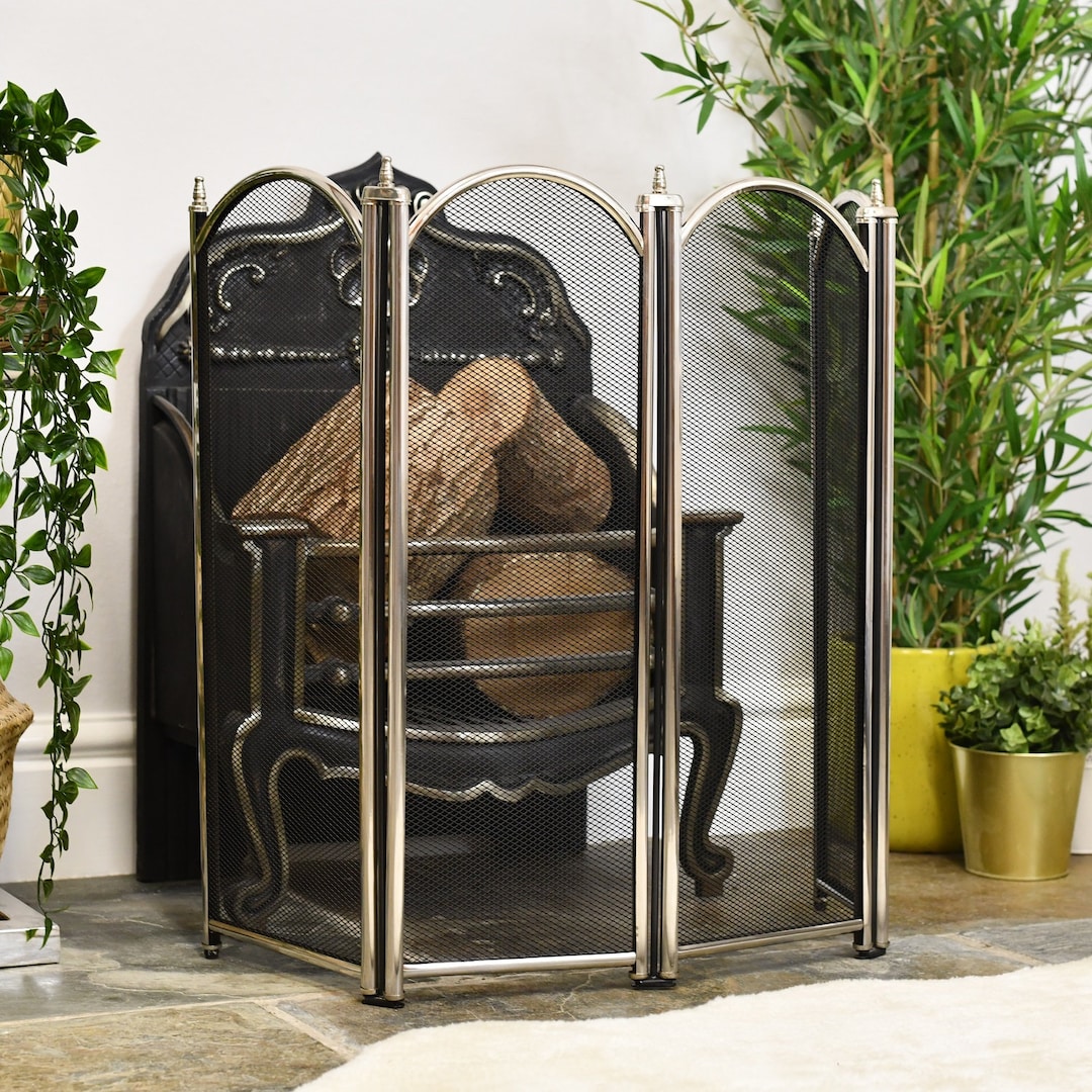 Four Fold Fire Screen in Polished Nickle/ Simplistic Safety Fire Guards ...
