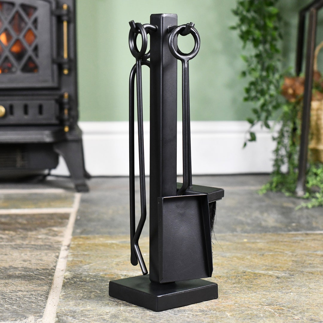 40.5 Cm Tall Black Contemporary Fireside Set, Steel Fireside Set, Metal ...