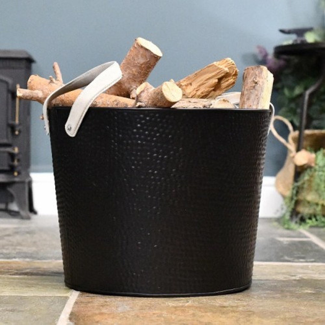 Black Hammered Steel Contemporary Dotted Log Basket - 2 Sizes Available ...