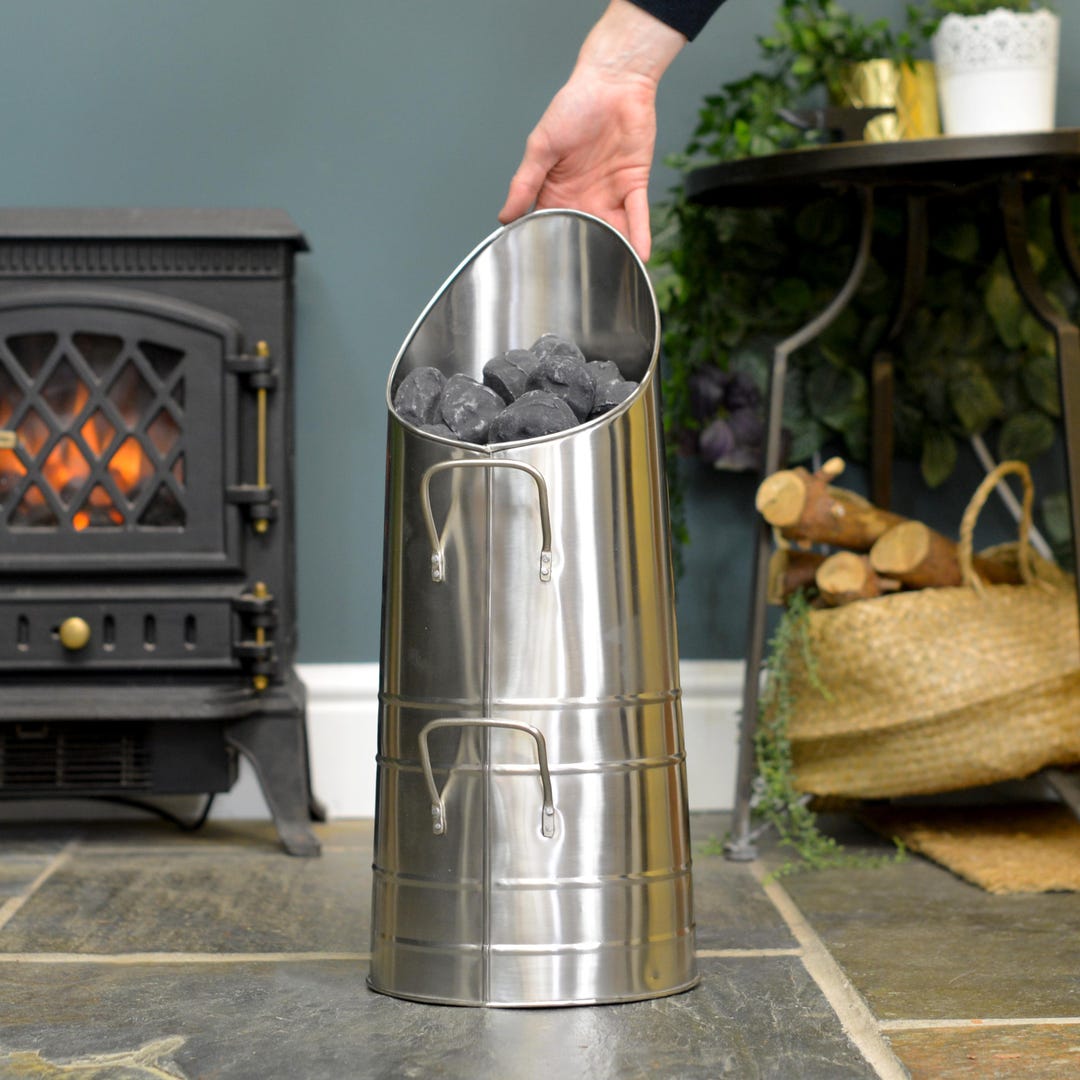 54 Cm Antique Petwer Coal Hod/ Double Handles Metal Fireside, Fireplace ...