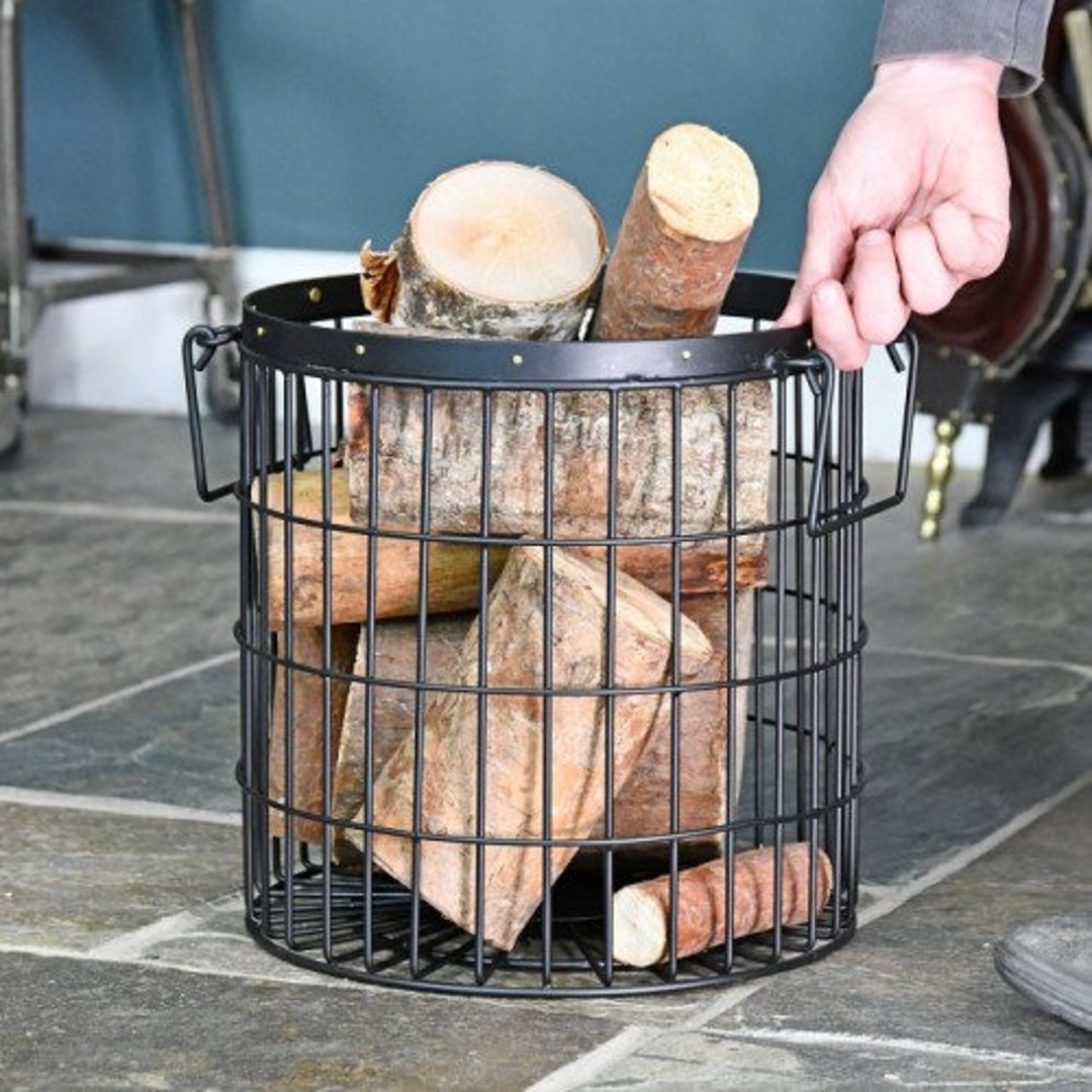 Black Wirework Log & Kindling Holder / Contemporary Log, Firewood ...