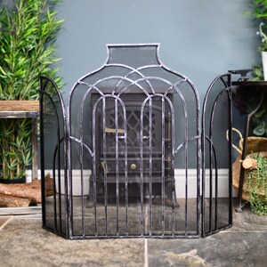 Three Fold Antique Silver Arched Three Fold Fire Guard/ Safety Fire ...