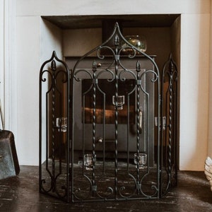 Iron Three Fold Black Fire Guard With Tealight Holders/ Simplistic ...