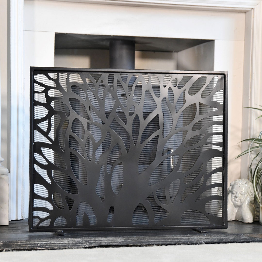 Black Organic Tree Design Fire Screen/safety Fire Guards, Fireside ...