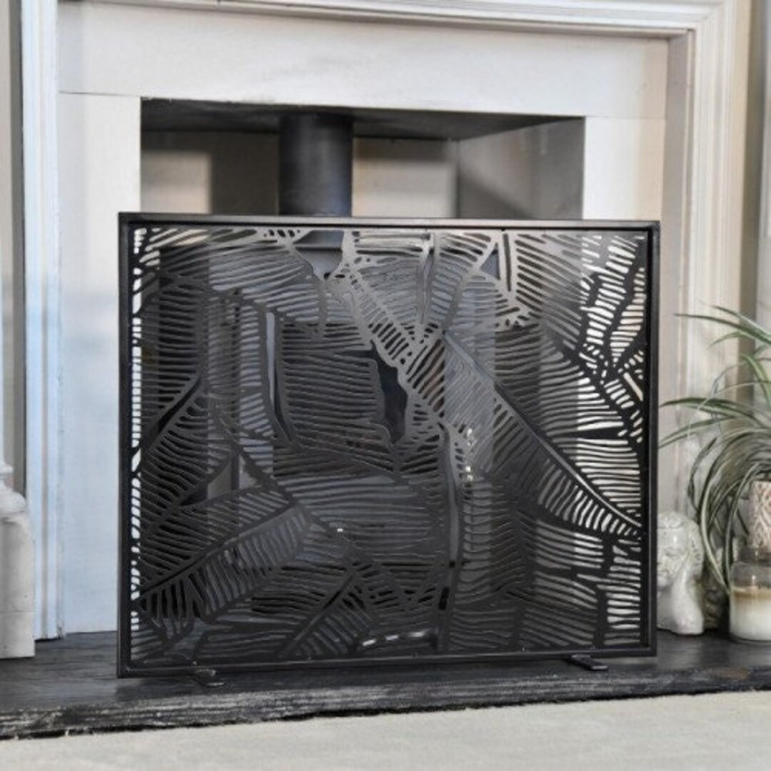 60 Cm Tall Black Tropical Leaf Fire Screen/ Simplistic Safety Fire ...