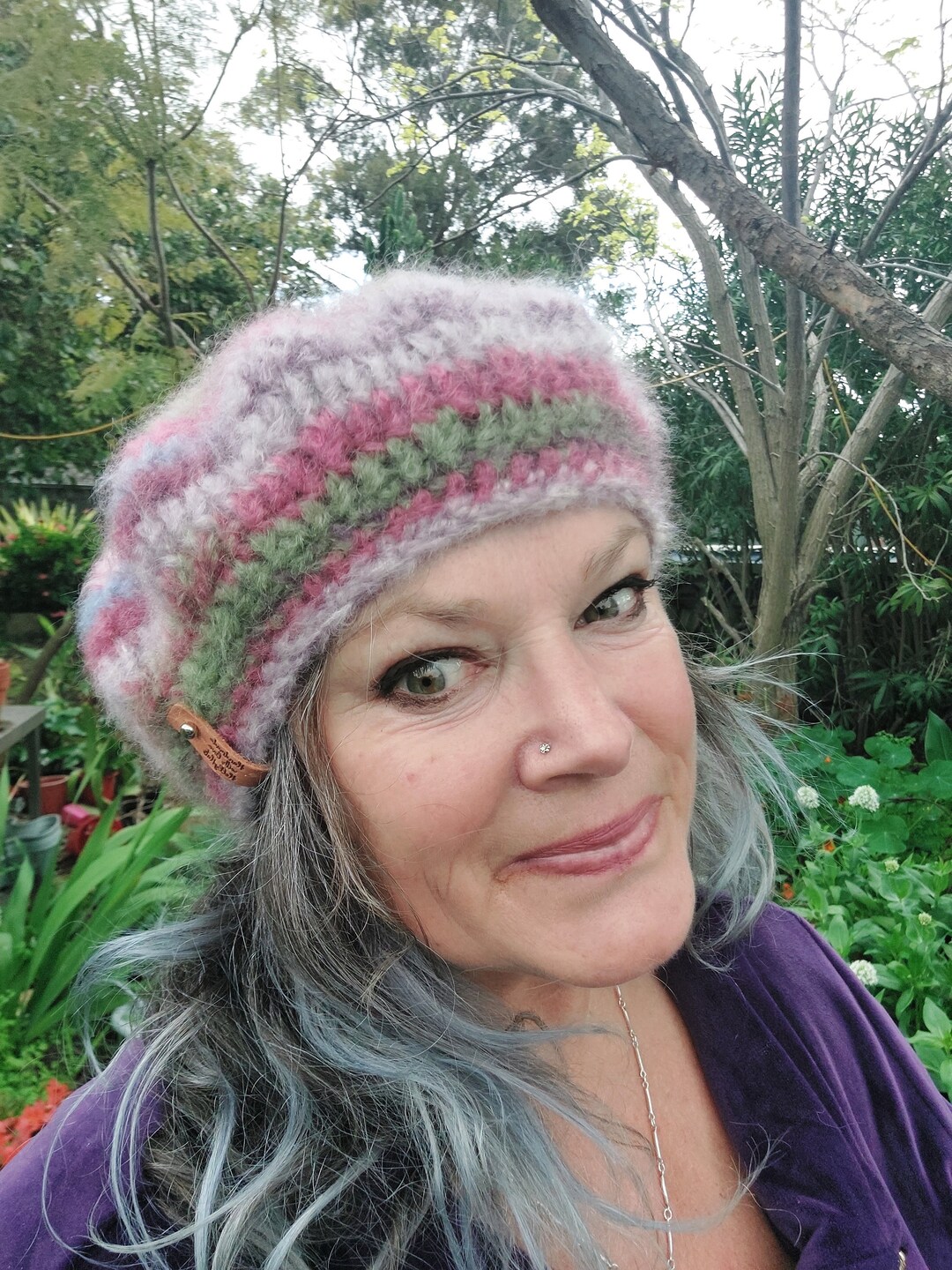 Crochet Mohair Beret Style Hat Handmade Pinkblue Green - Etsy