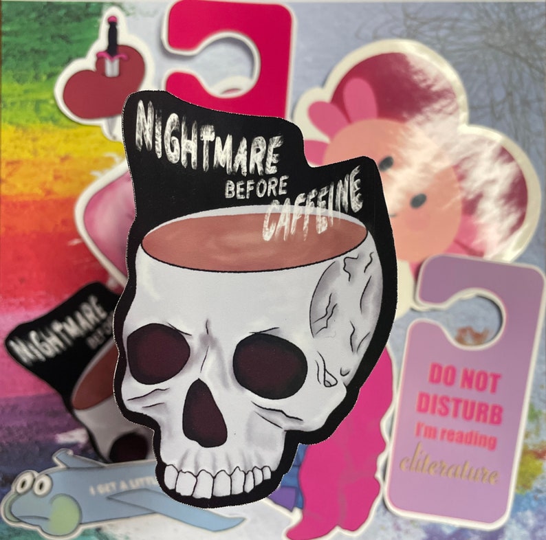 Nightmare Before Caffeine Skull Coffee Mug Glossy Vinyl Sticker Coffee ...
