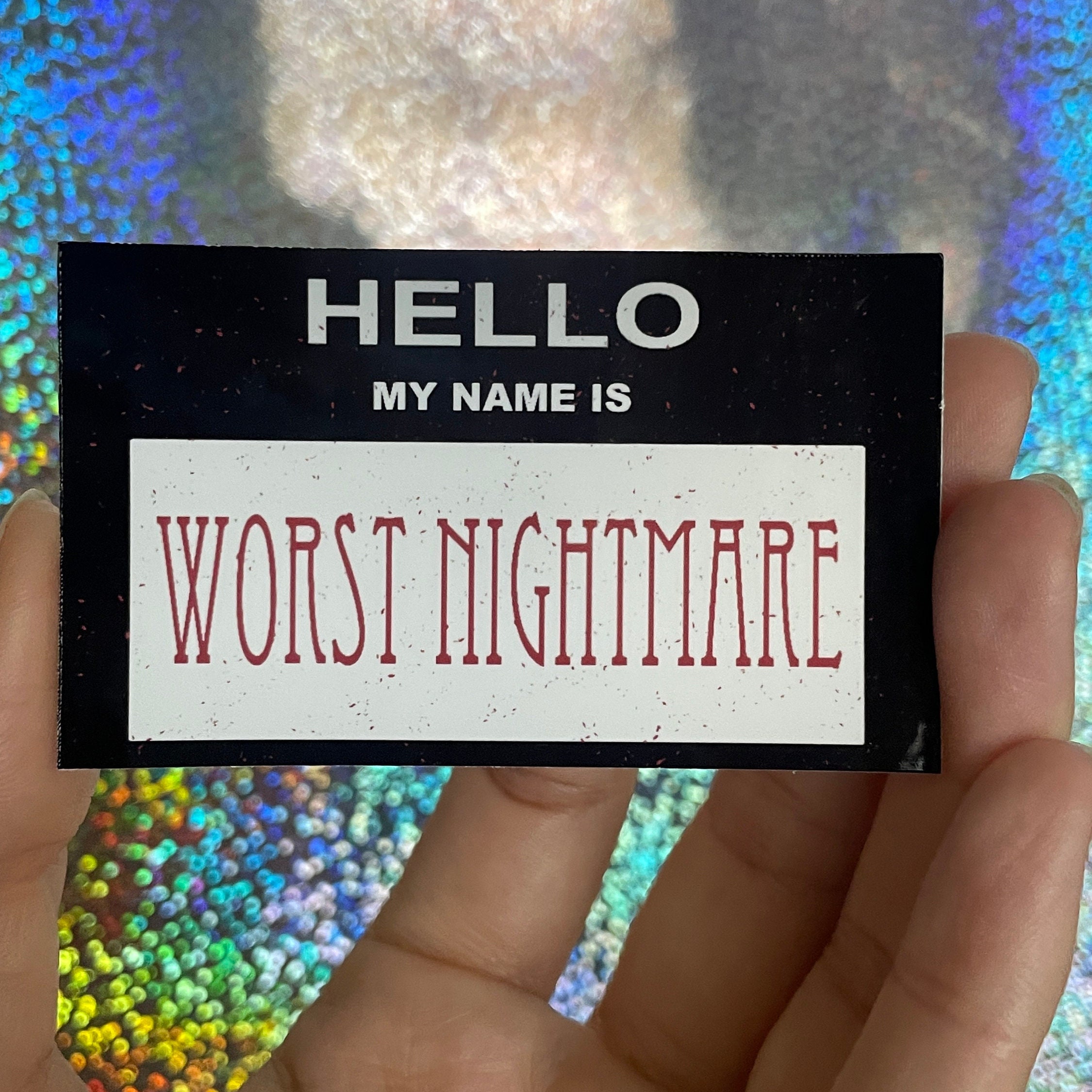 Hello My Name is Glossy Vinyl Sticker Character Reader Gifts Creepy ...