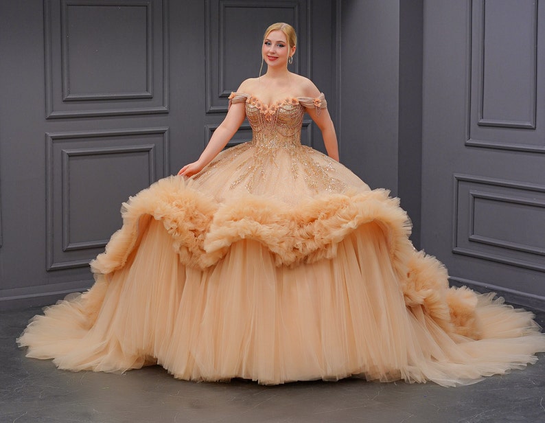 Gold Quinceañera Dress, Gold Wedding Dress - Etsy