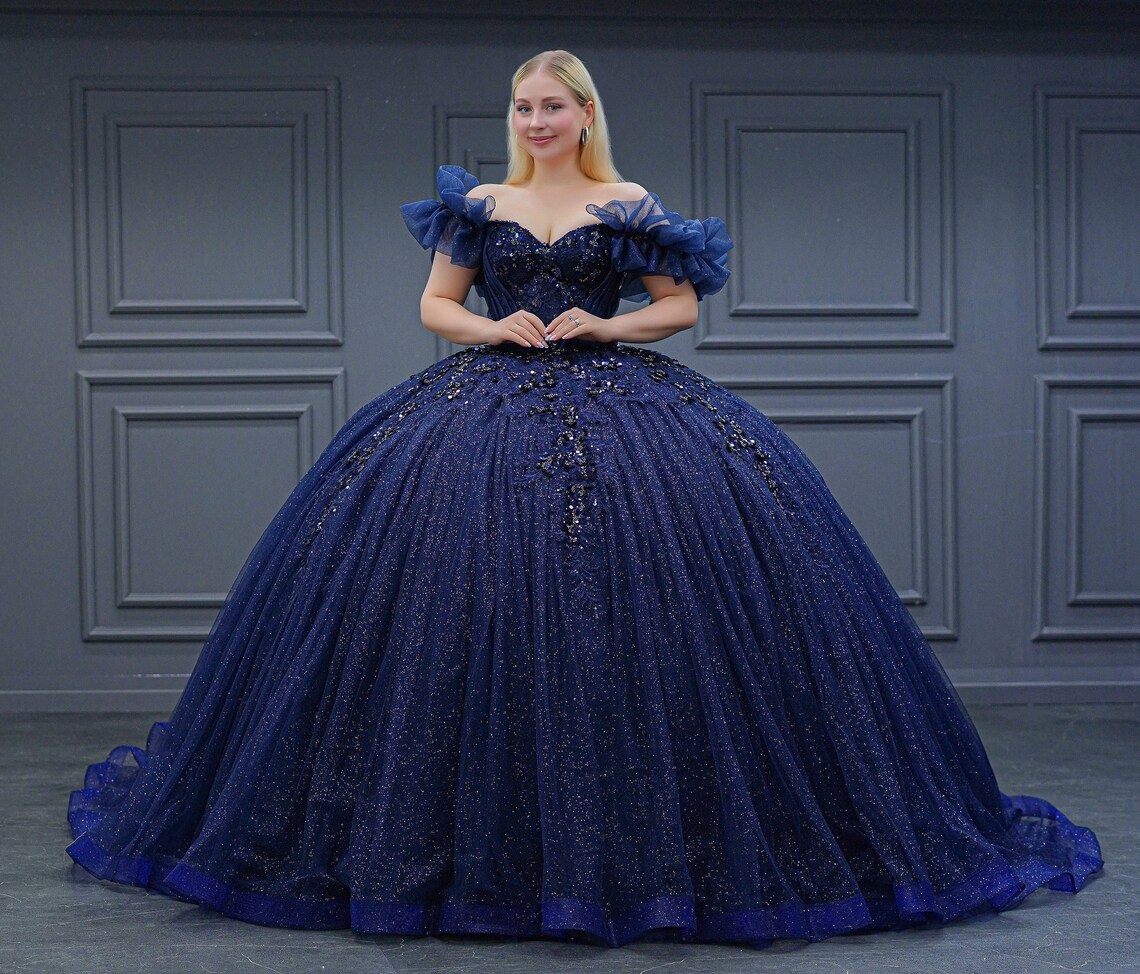 Navy Blue Wedding Dress, Navy Blue Quinceanera Dress, Navy Blue Bridal ...