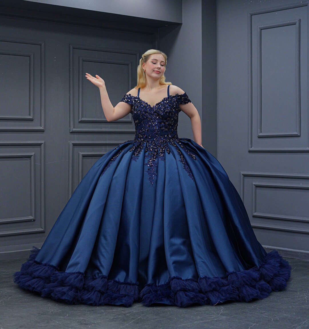 Blue Quinceañera Dress, Pleated Skirt Ball Gown - Etsy