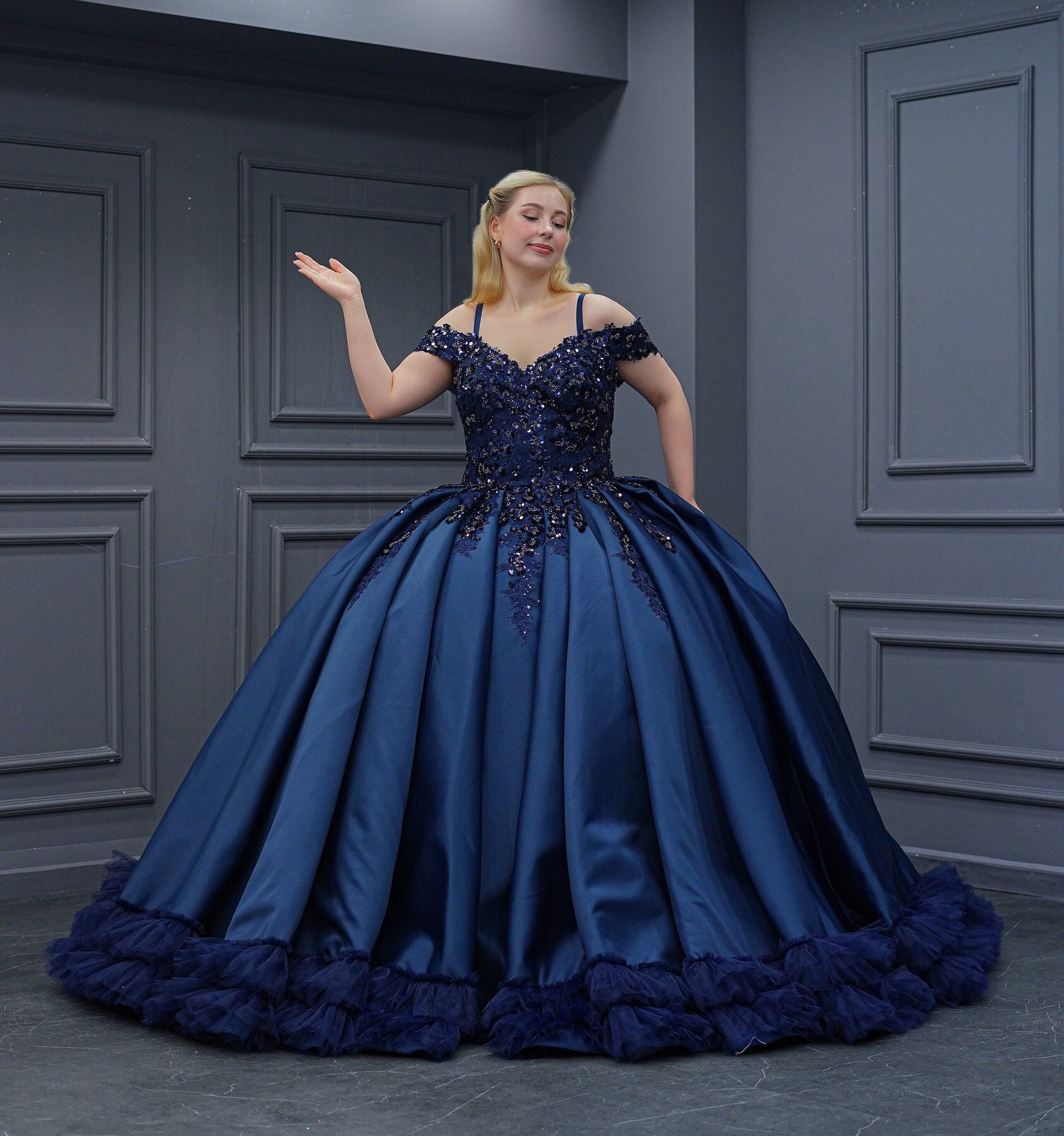 Navy Blue Wedding Dress, Navy Blue Quinceanera Dress, Navy Blue Bridal ...