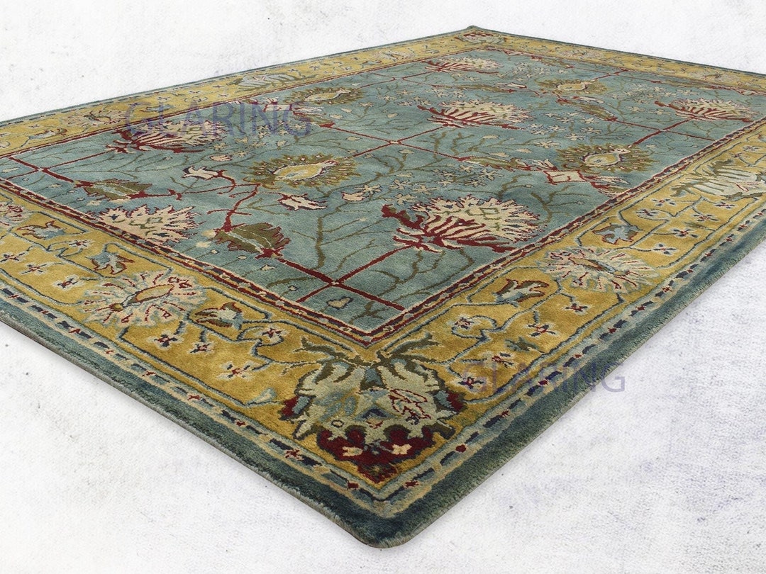 Traditional Gold Rug Persian Design in Teal Blue, Gold & Peach Living ...