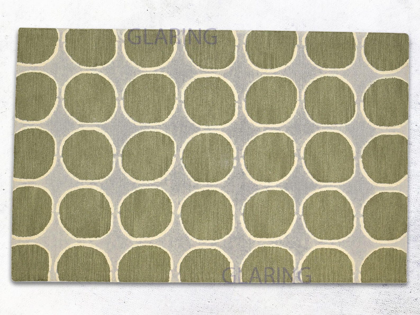 Hand Tufted Wool Area Rug: Green Circle Pattern, Modern Design - Made ...
