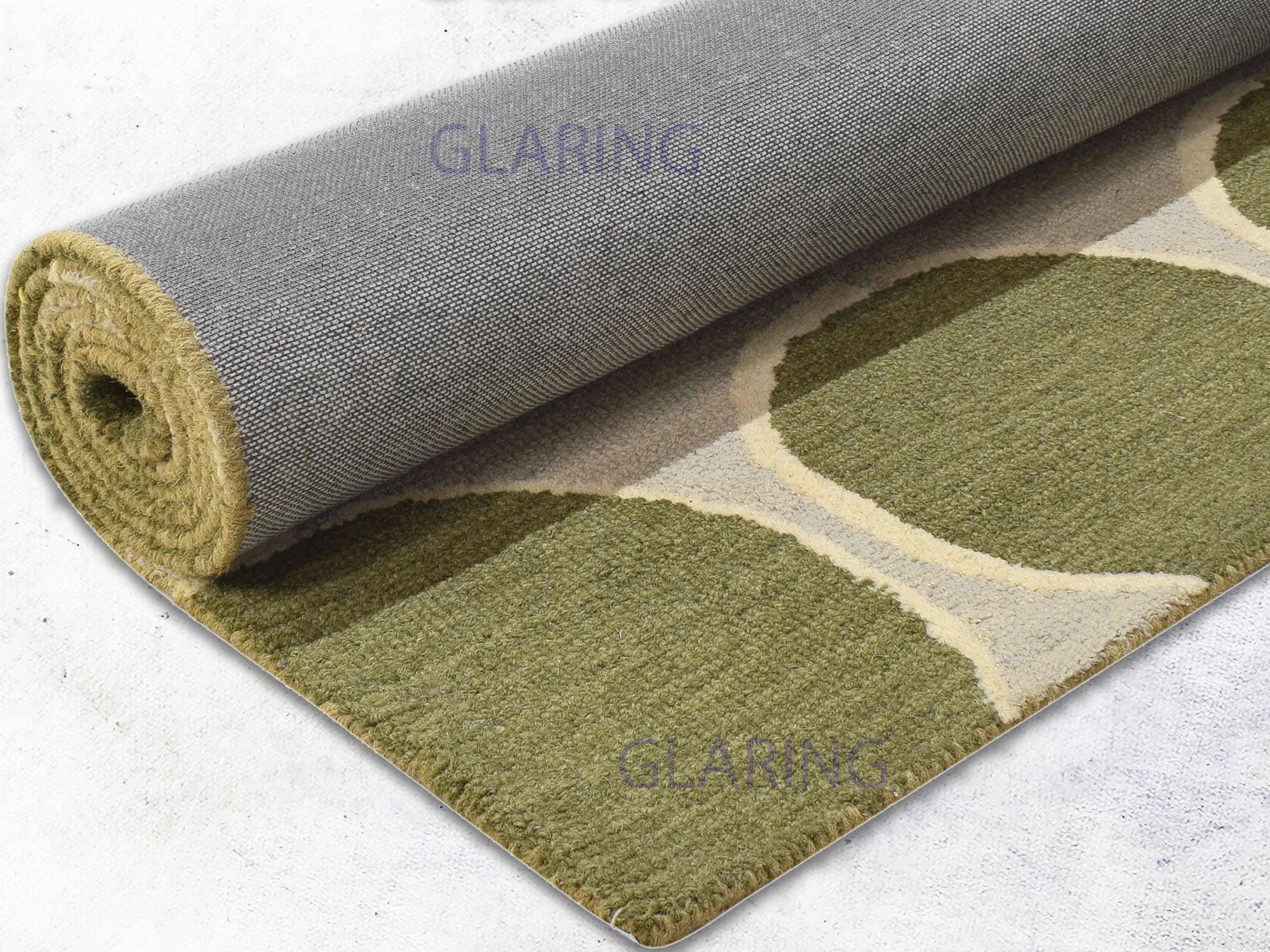 Hand Tufted Wool Area Rug: Green Circle Pattern, Modern Design - Made ...