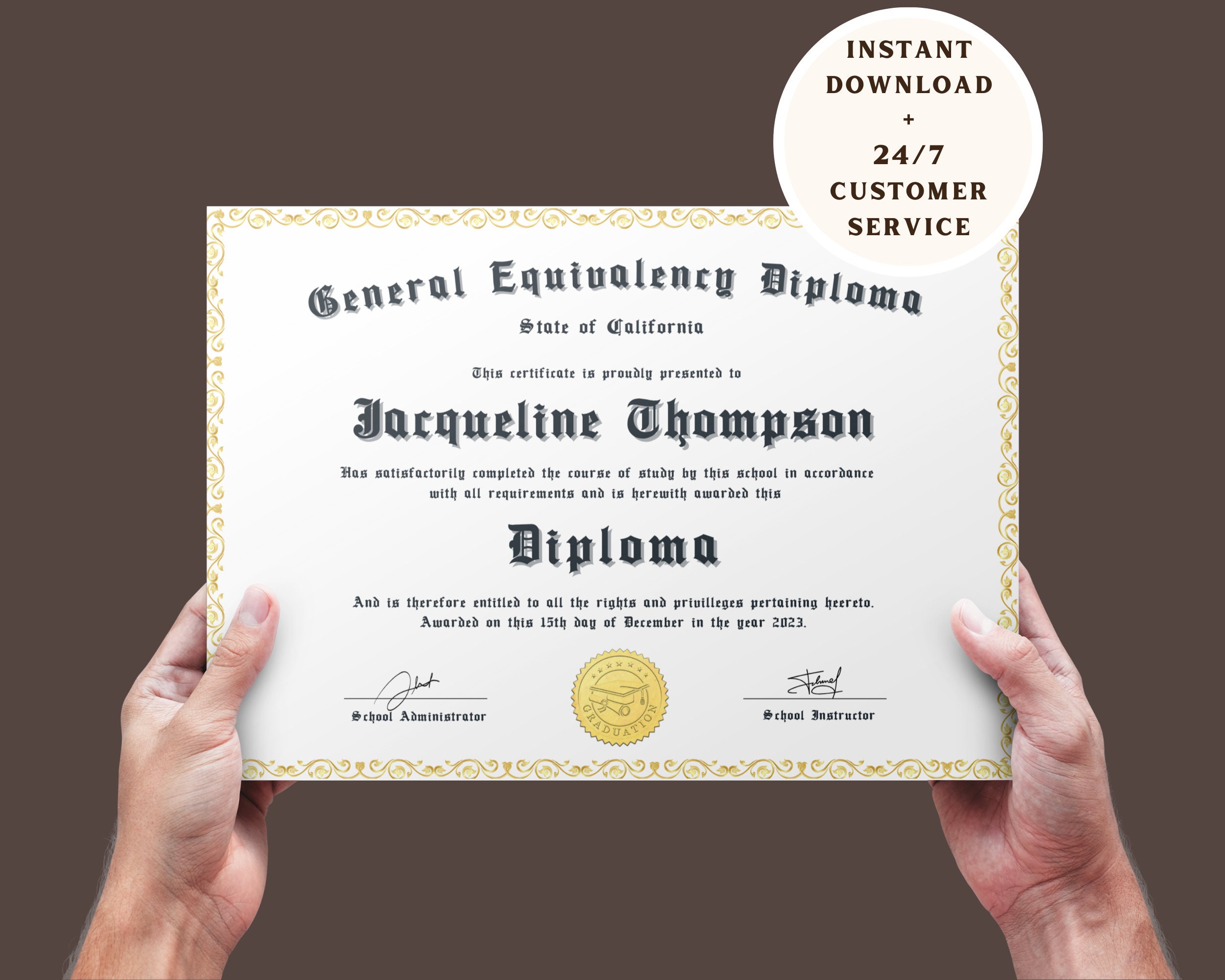 GED Diploma With Gold Seal Printable General High School Equivalency ...