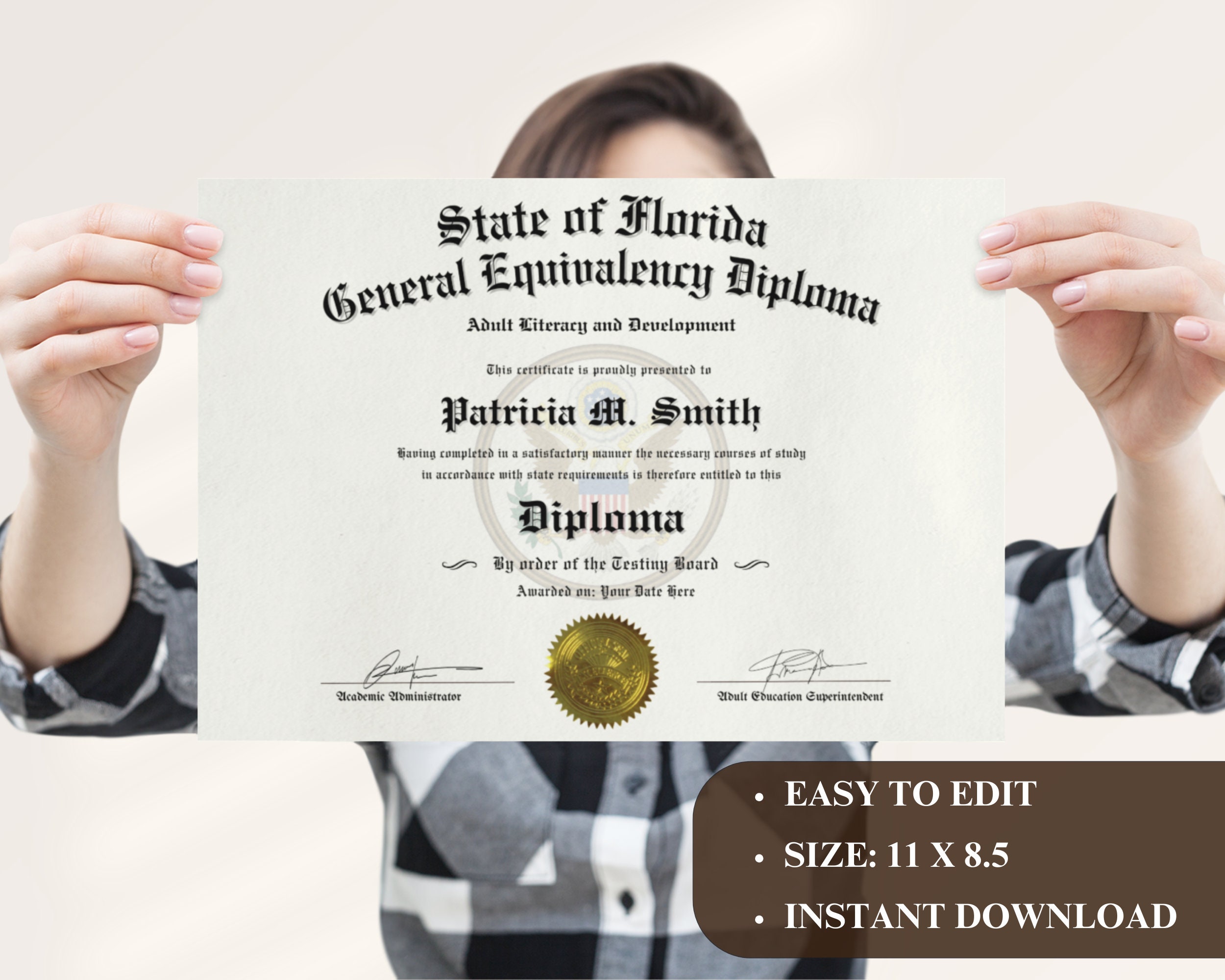 Fully Editable GED Diploma Template Printable Graduation Certificate ...