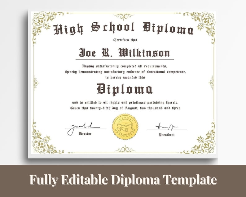 Editable High School Diploma Template, Printable Canva Homeschool ...