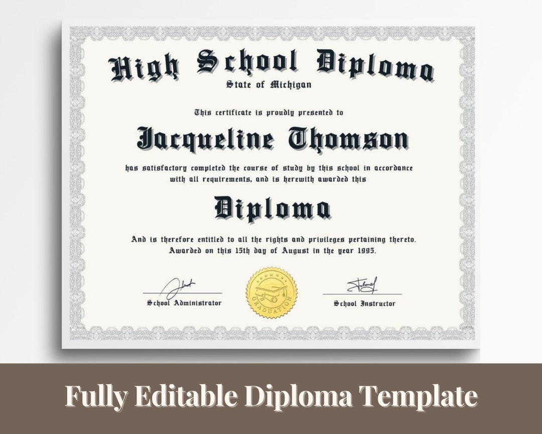 High School Diploma Template Download, Printable Diploma Template ...