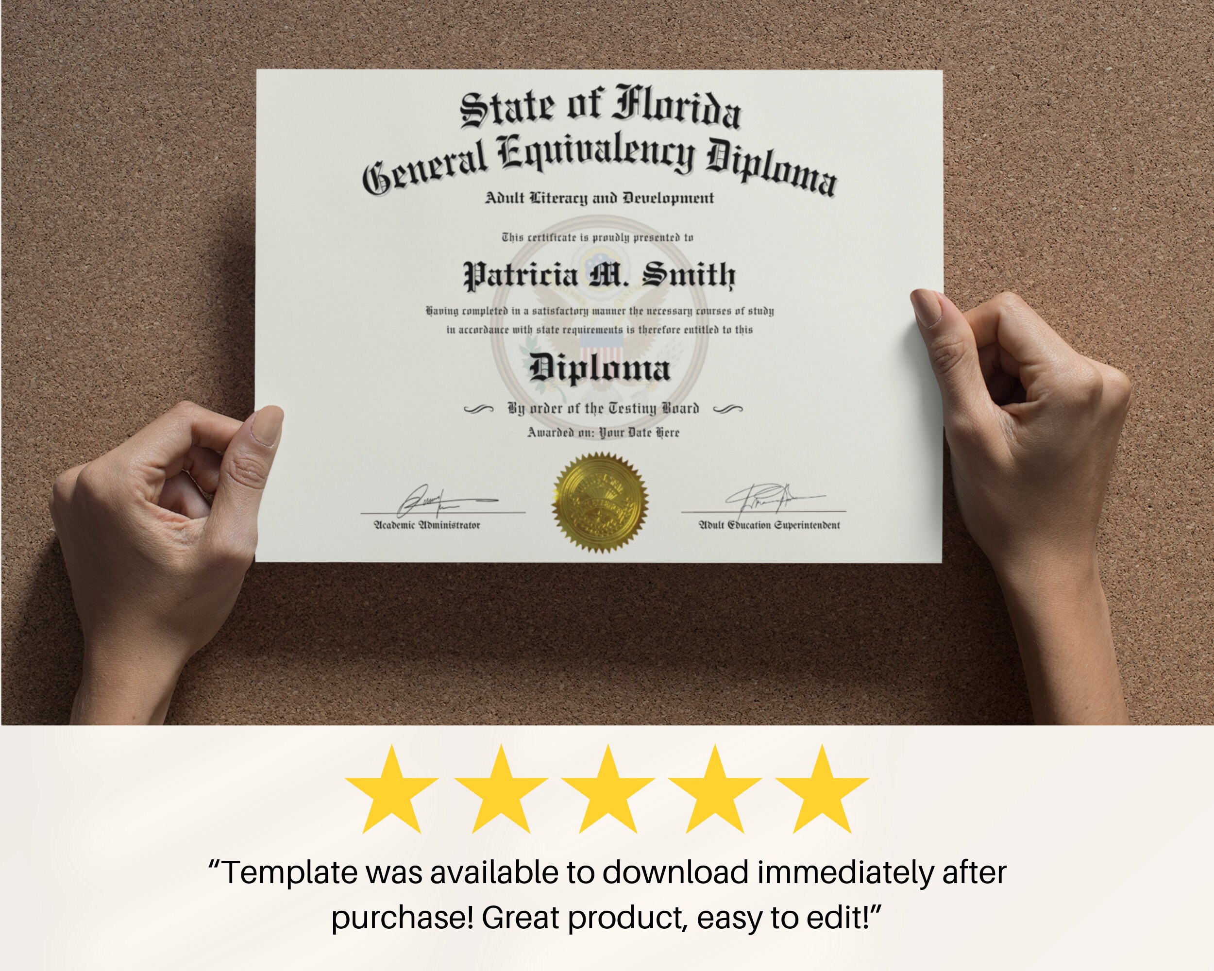 Fully Editable GED Diploma Template Printable Graduation Certificate ...