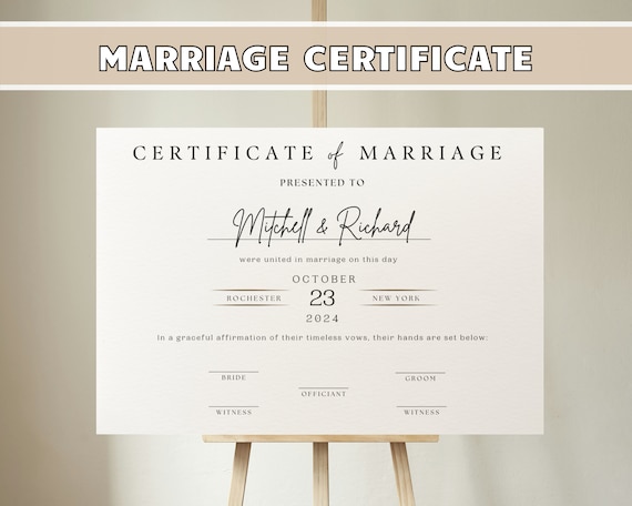 Virtual Marriage License Printable Minimalist Wedding Marriage