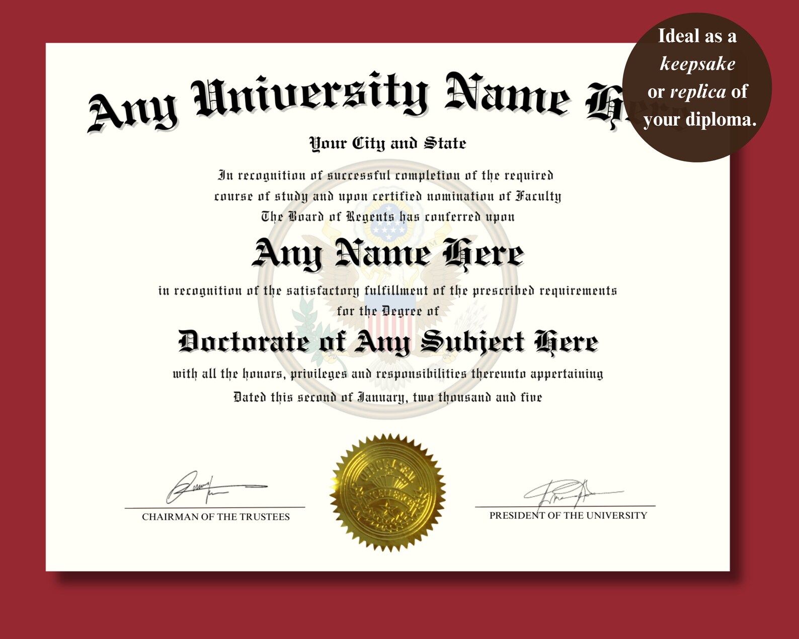 University Diploma Bachelor Degree Certificate With Gold Seal Real ...