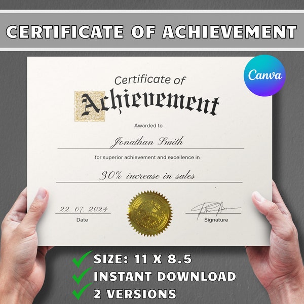 Custom Certificate of Achievement Ideal for Employee Appreciation or ...