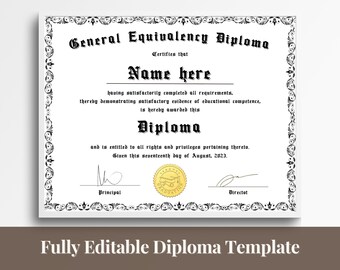 Editable High School Diploma Template, Printable Homeschool Diploma ...