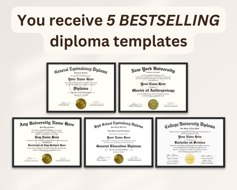 BUNDLE Diploma With Gold Seal Template Printable and Editable With ...