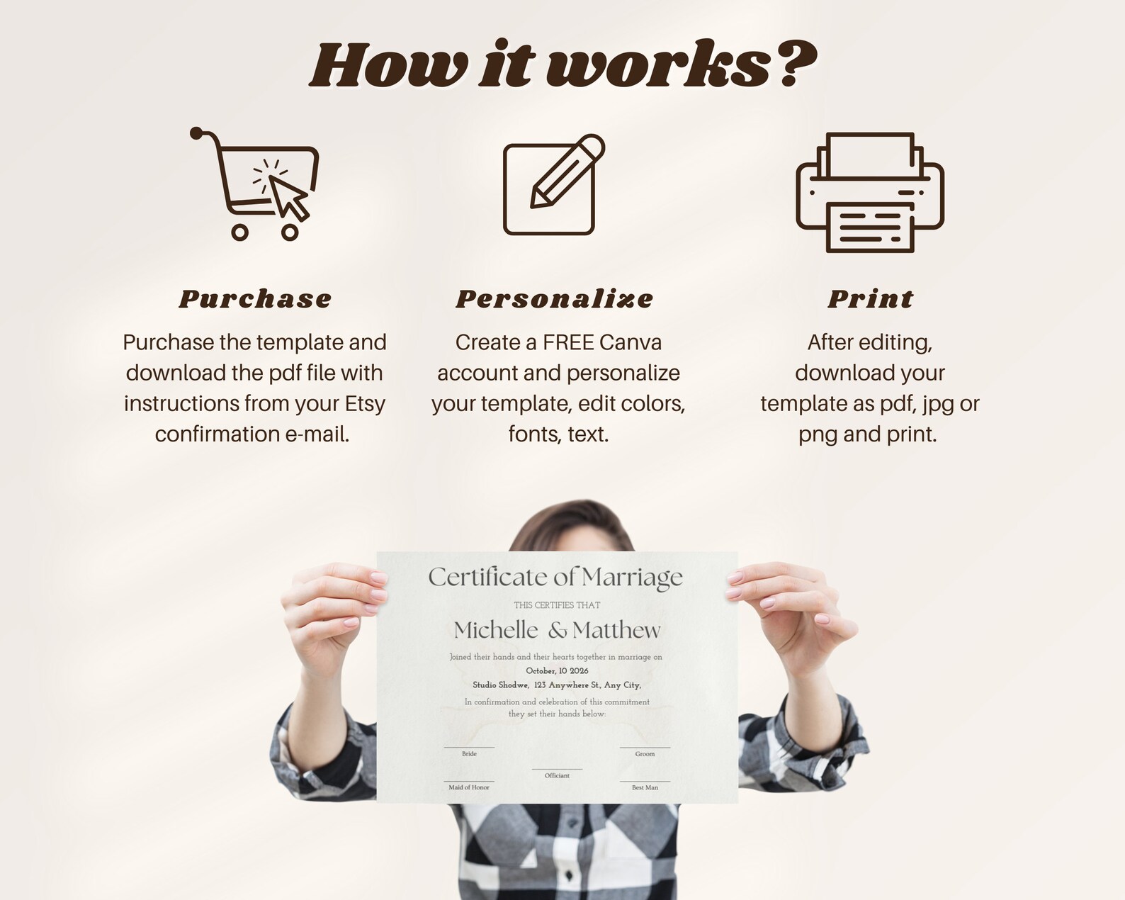 Minimalistic Marriage Certificate Blank Wedding Certificate Marriage License for Wedding ...