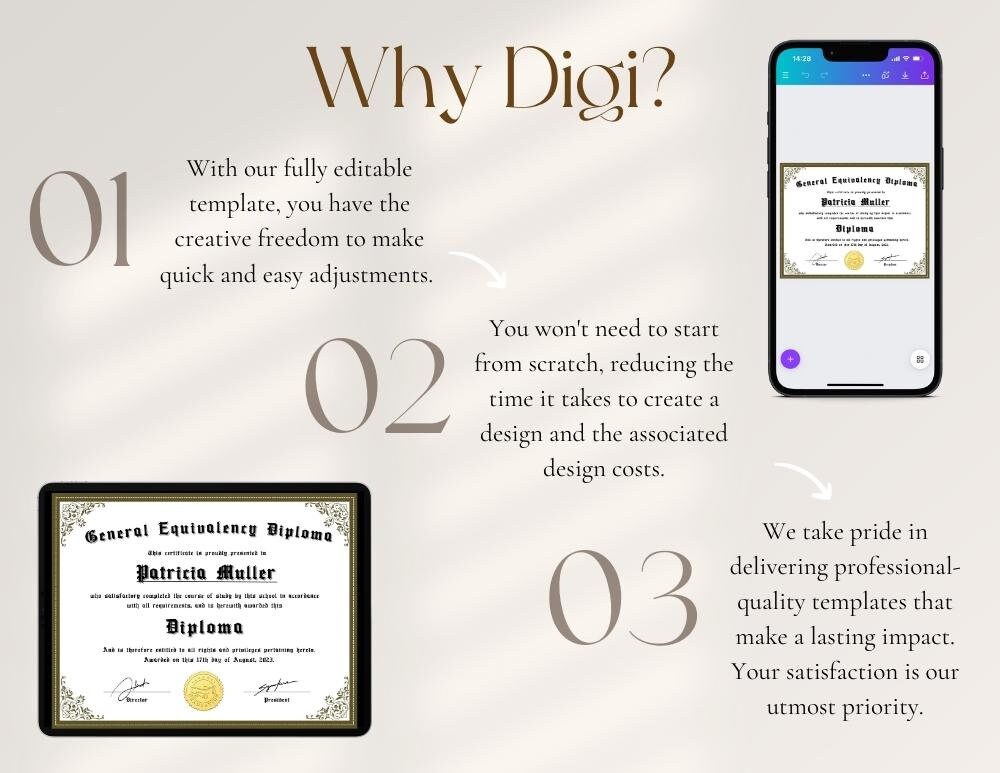 Personalized Diploma Template, DIY Editable Diploma Template, Printable ...