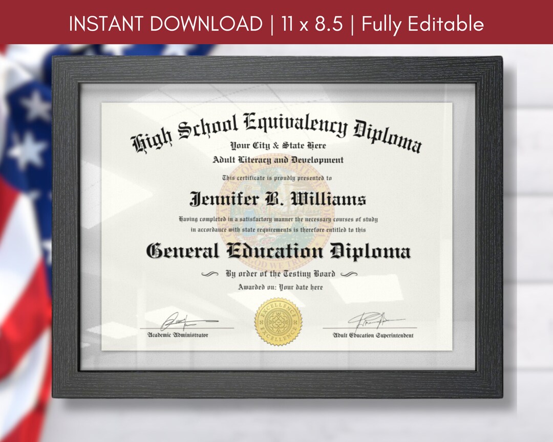 Editable GED Diploma Template Real Looking Diploma for High School Graduation Gift for Her ...