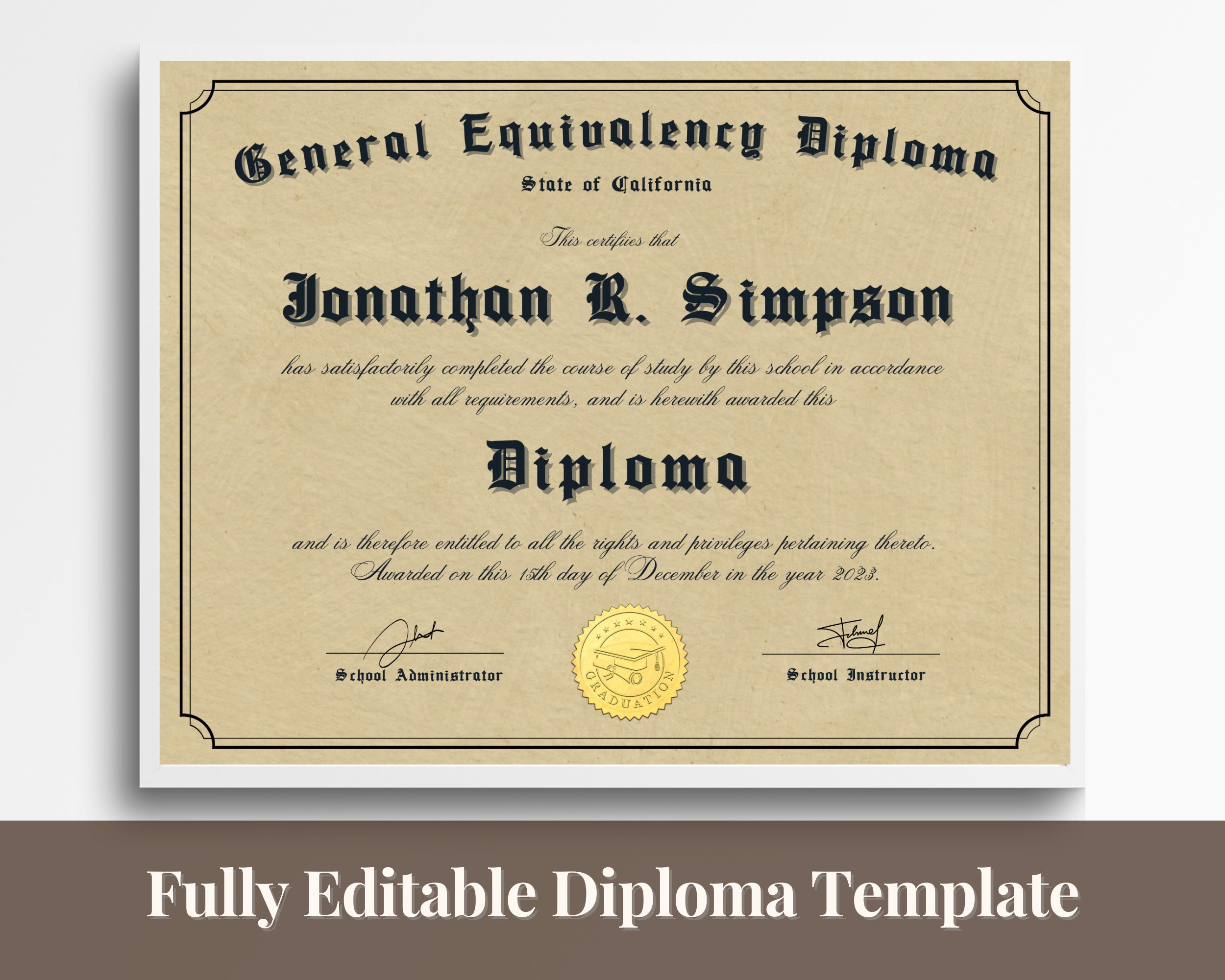 Editable Diploma, Customized Diploma, High School Diploma, Graduation ...
