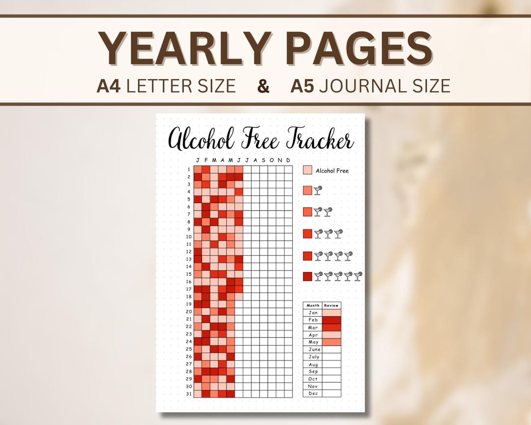 Alcohol Free Tracker Page Printable Journal Page Yearly Tracker for ...