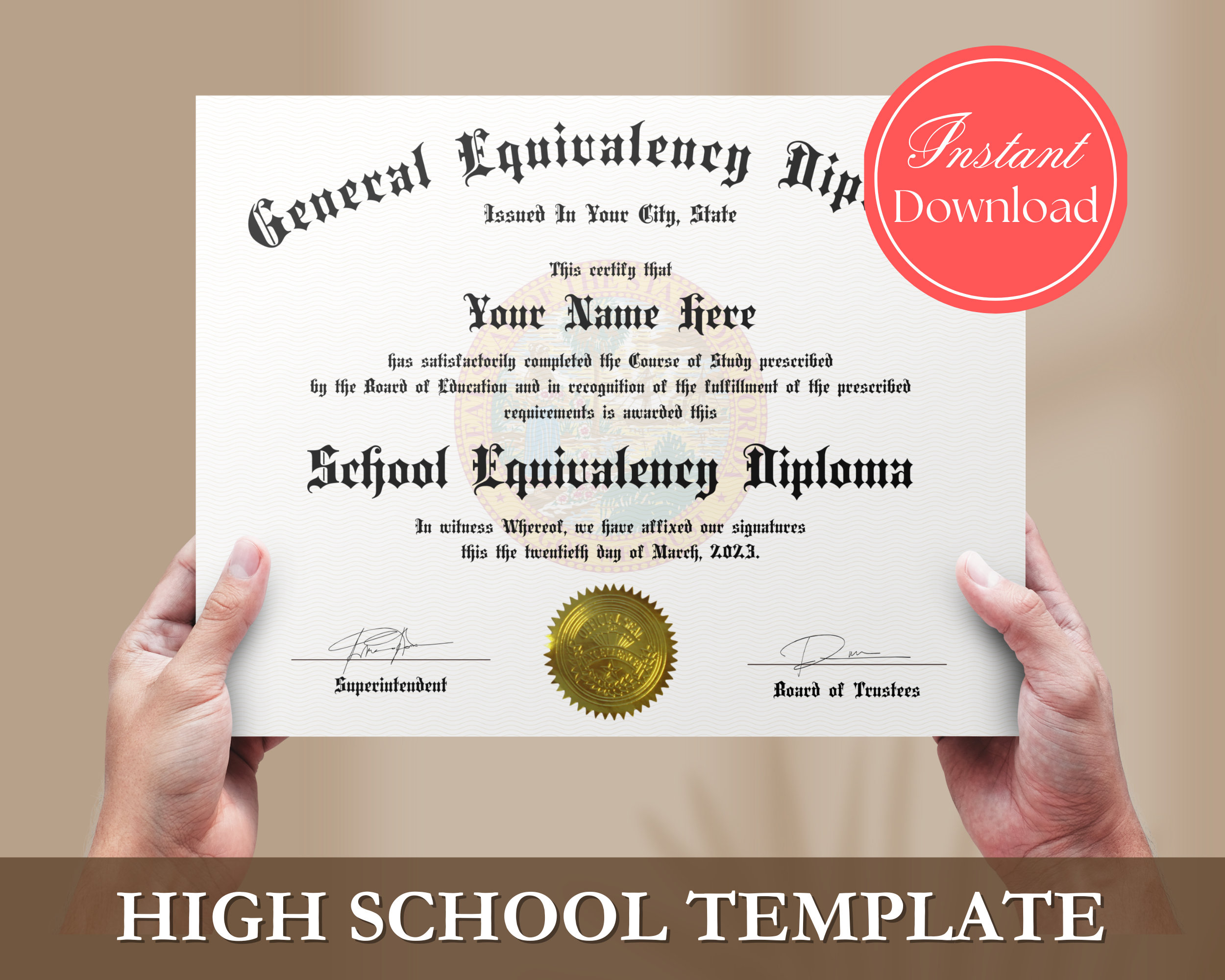 Ged Diploma Template With Seal GED Diploma With Gold Seal Design,
