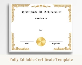 Blank Certificate of Achievement - Etsy
