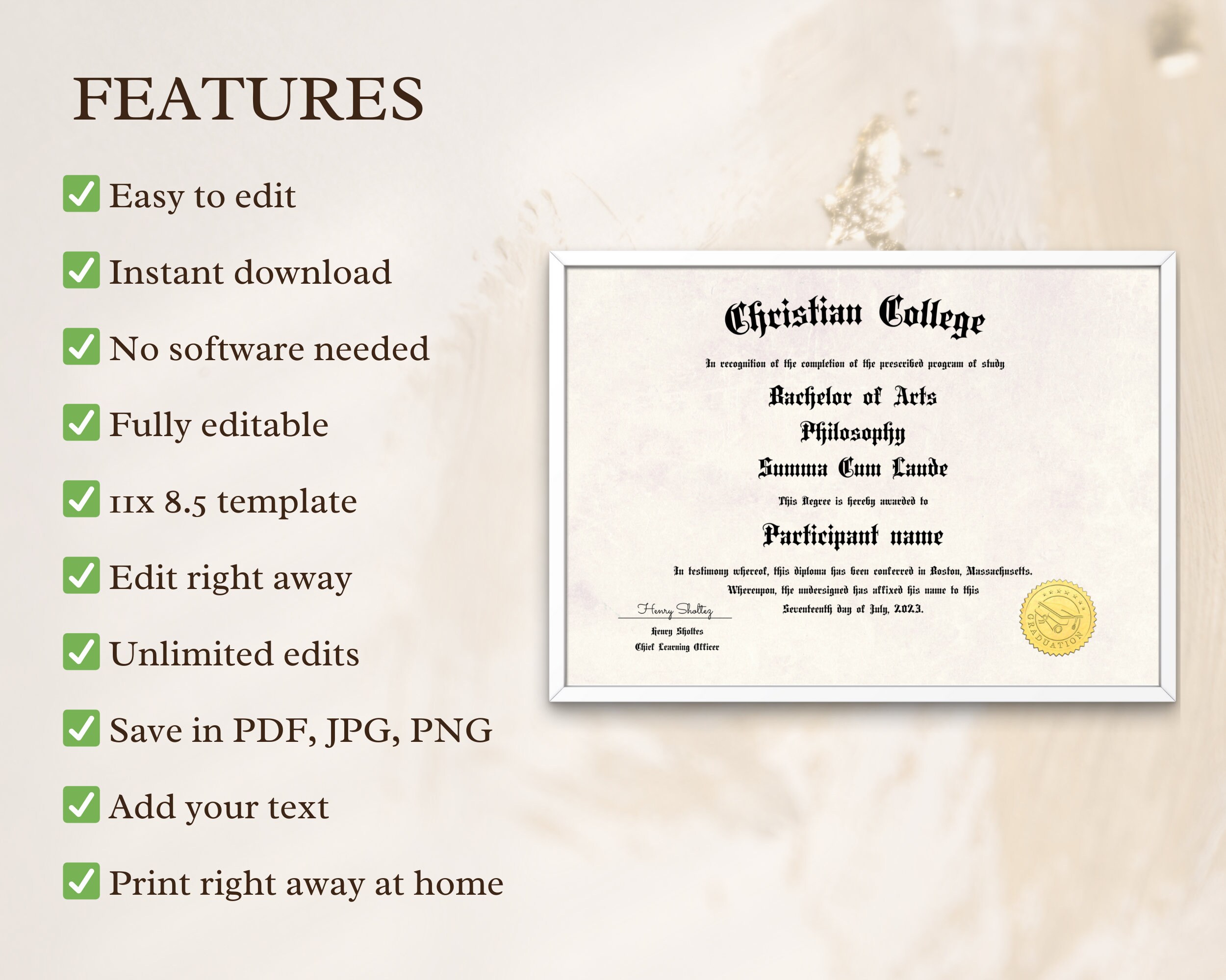 Christian College Diploma Template Replacement Diploma Printable Home ...