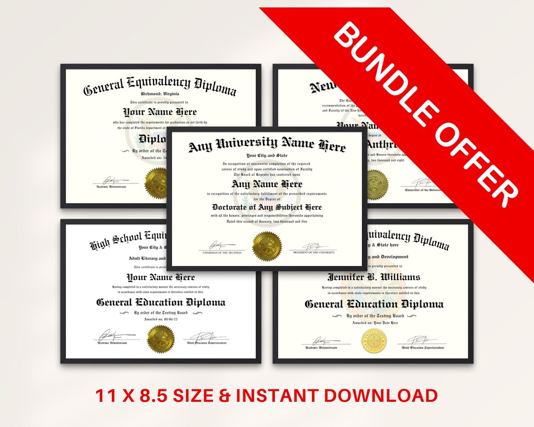 BUNDLE Diploma With Gold Seal Template Printable and Editable With ...