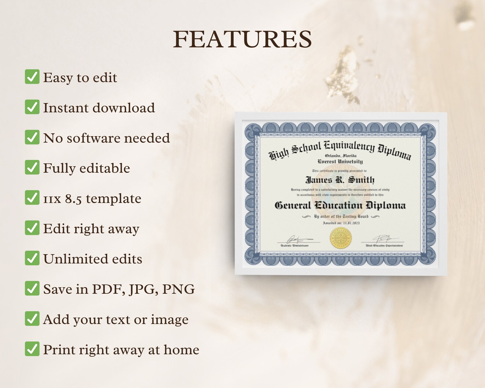 High School Graduation Certificate Online Editable Custom Diploma ...