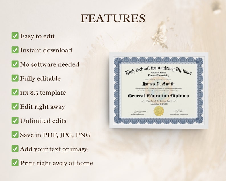 High School Graduation Certificate Online Editable Custom Diploma ...