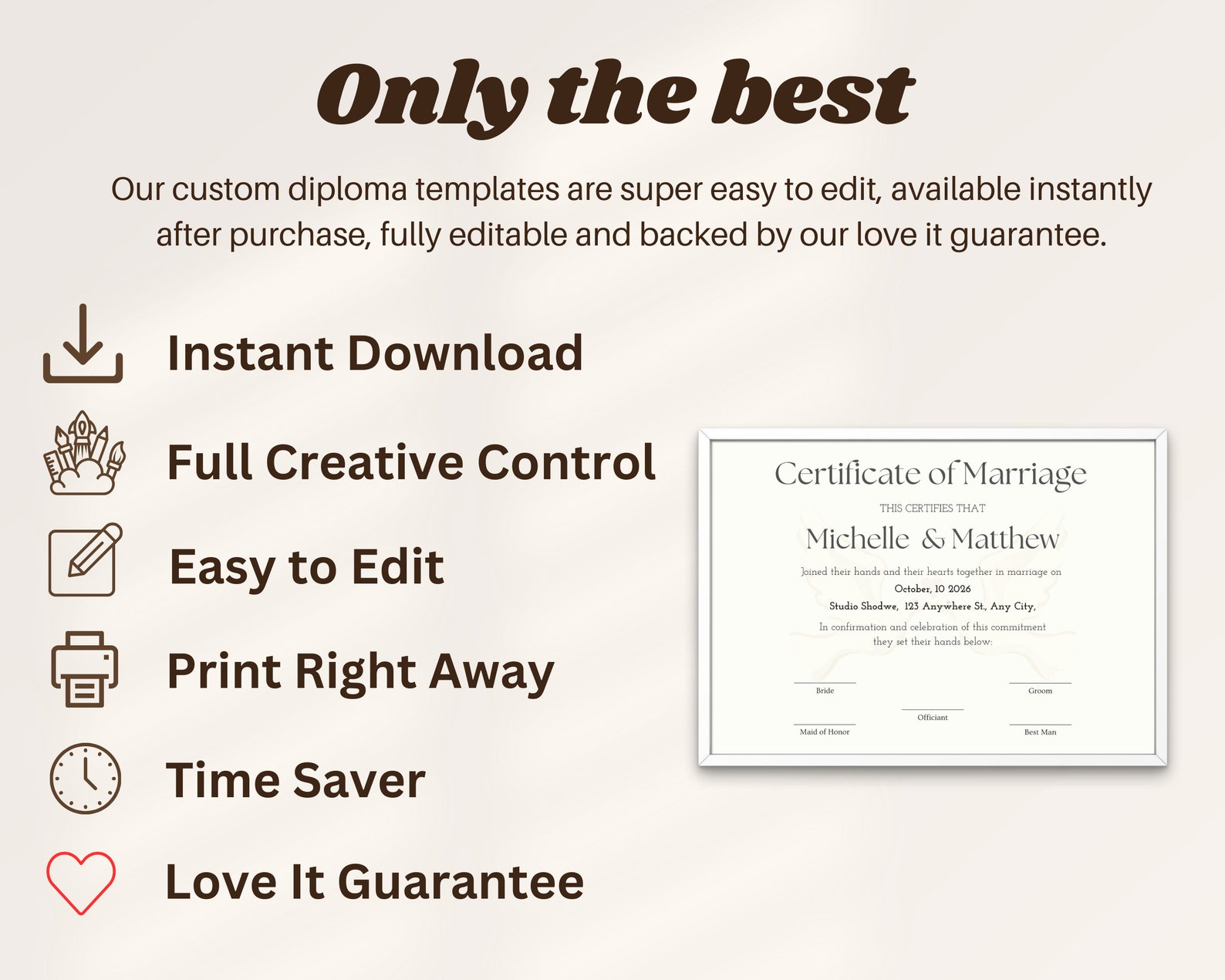 Minimalistic Marriage Certificate Blank Wedding Certificate Marriage ...