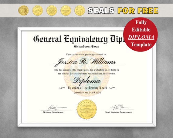 Ged Diploma Template With Seal GED Diploma With Gold Seal Design,