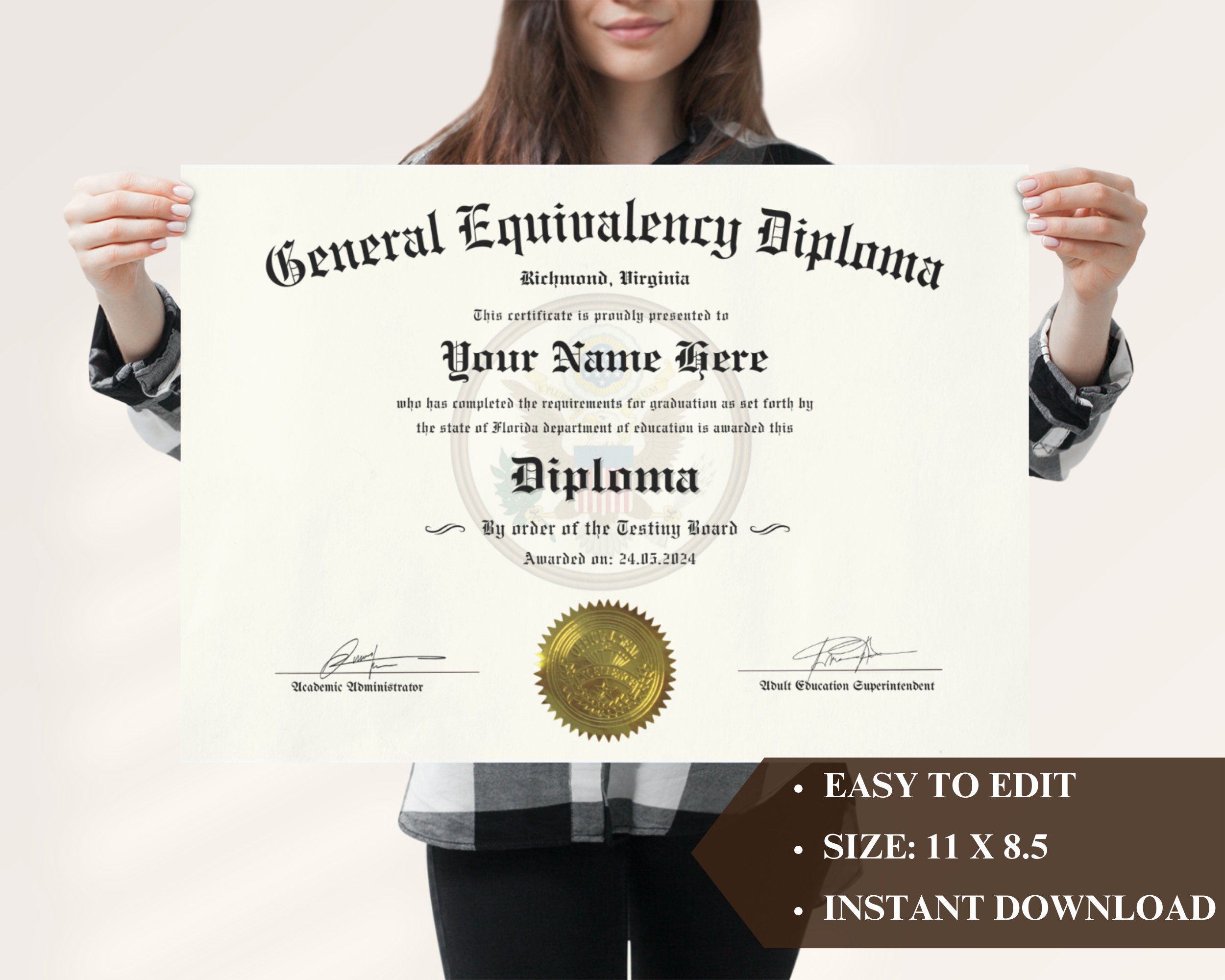 EXCLUSIVE GED Diploma Template Custom Highschool Diploma Replica ...