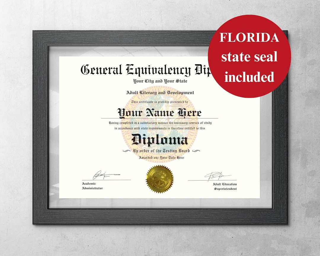 FLORIDA GED Diploma With Gold Seal Template Printable With Canva Personalized High School ...