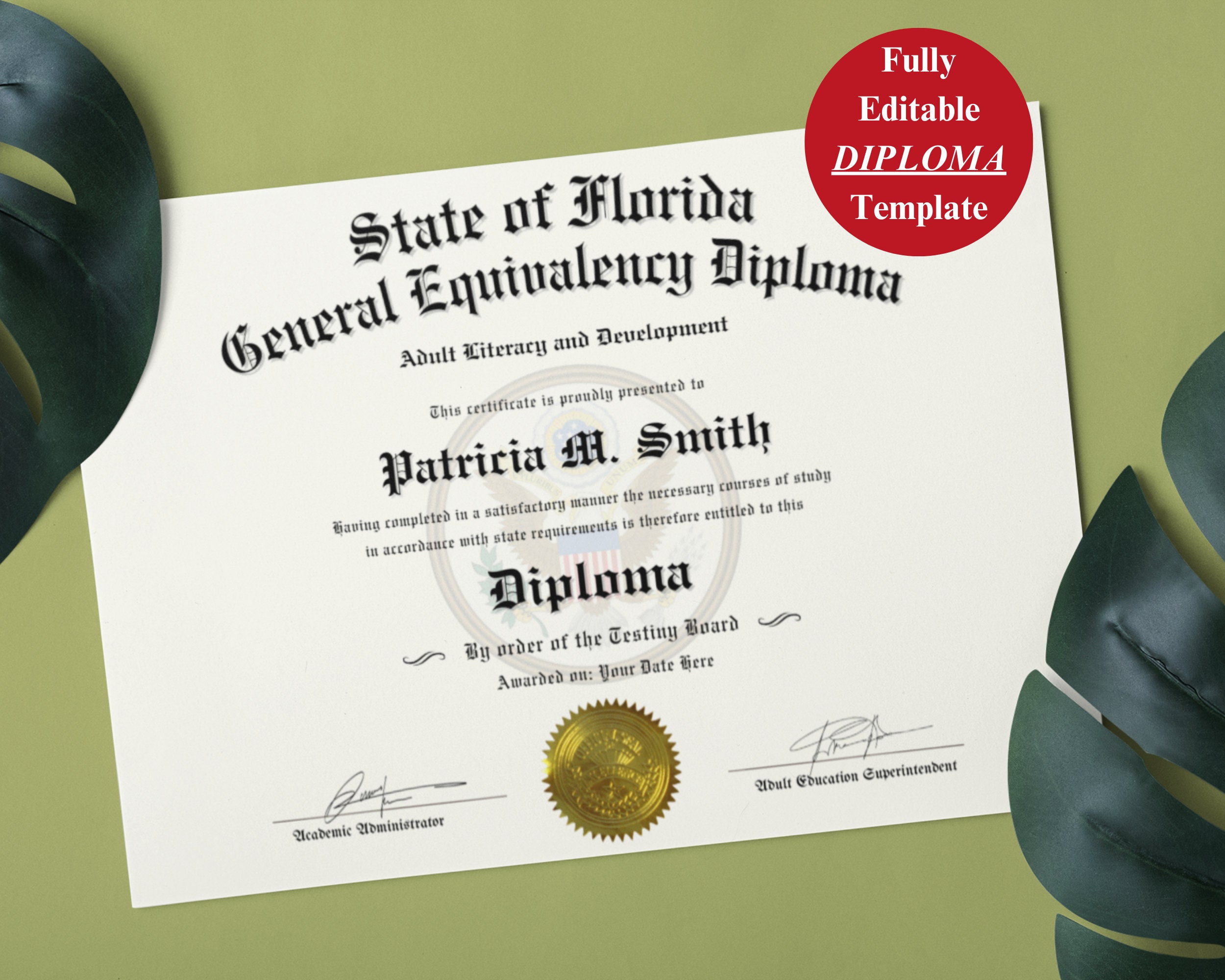 Fully Editable GED Diploma Template Printable Graduation Certificate ...