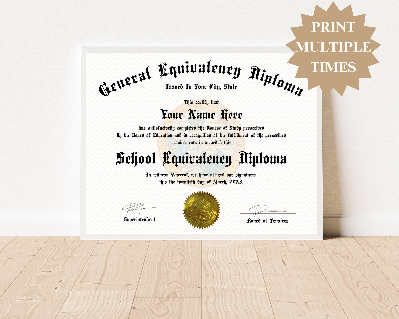 Exclusive GED Diploma With Gold Seal Fully Editable Template in Canva ...