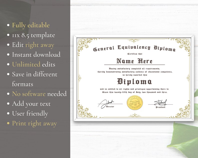 Editable High School Diploma Template Printable Canva - Etsy