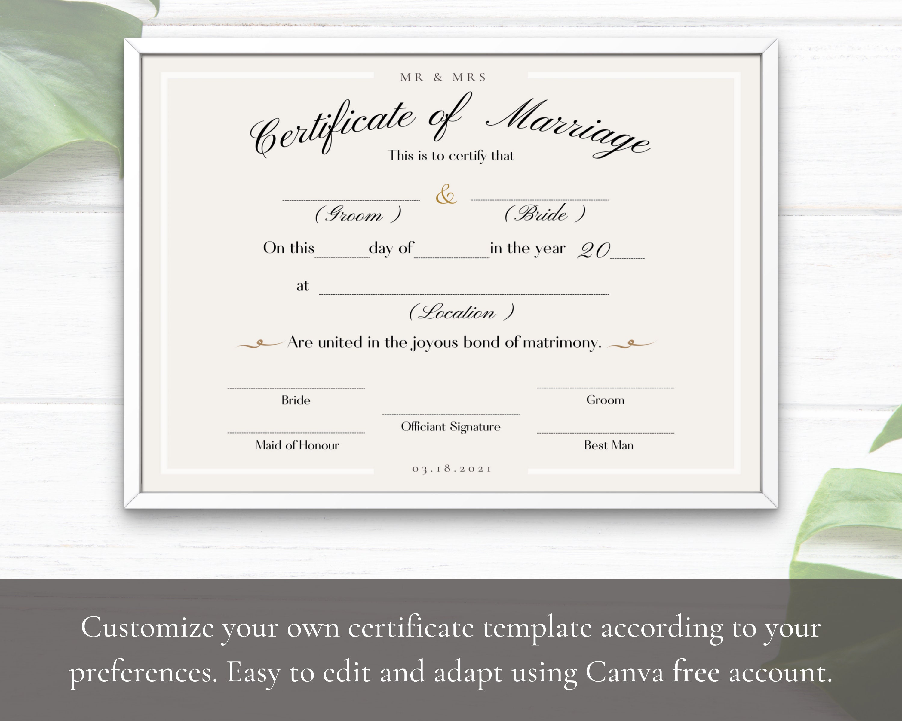 Editable Marriage Certificate Template Custom Certificate of - Etsy