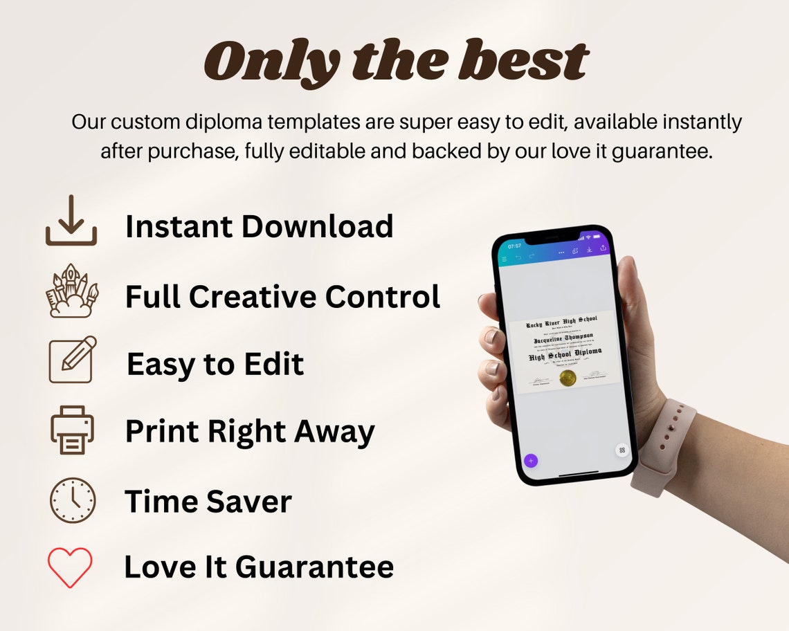 GED Diploma Template Editable With Gold Seal Certificate of Completion ...